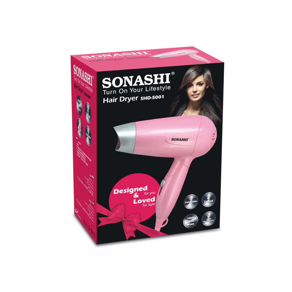 Foldable Hair Dryer SHD-5001 Pink - Sonashi Electronic