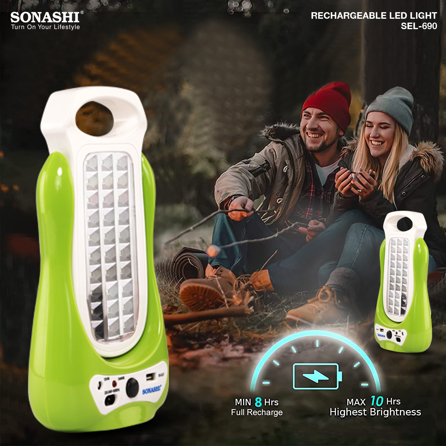 Rechargeable Emergency Light SEL-690 Green-White - Sonashi Electronic