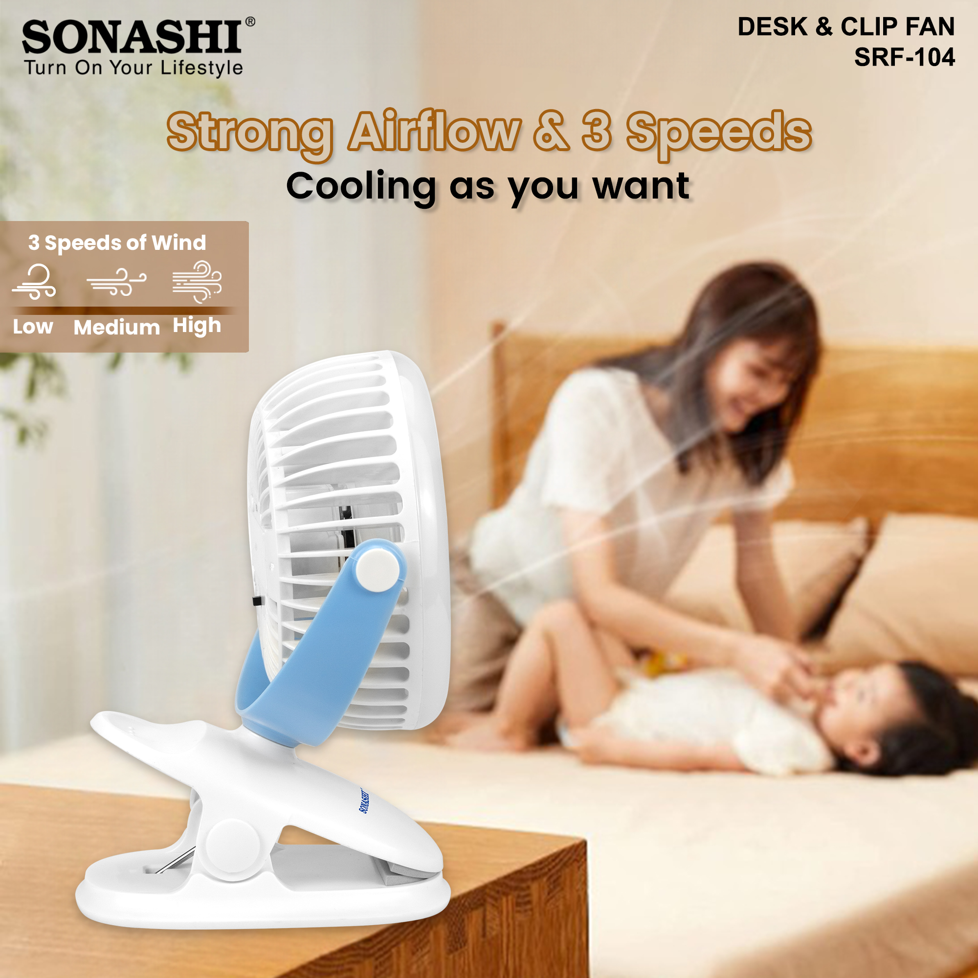 4-Inch Rechargeable Mini Fan SRF-104 - Sonashi Electronic