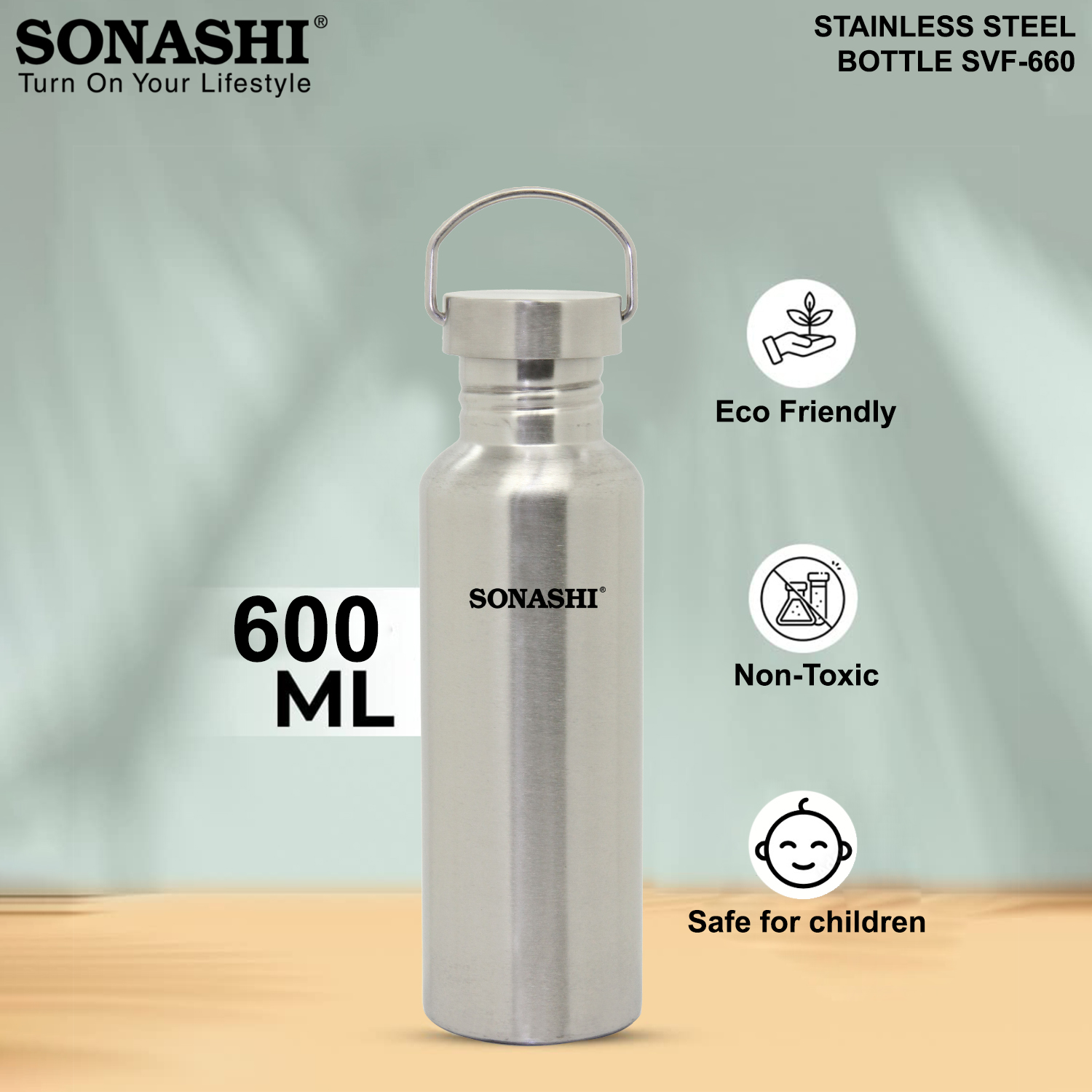 1 Litre Kettle & 600ML Steel Water Bottle Combo - Sonashi Electronic